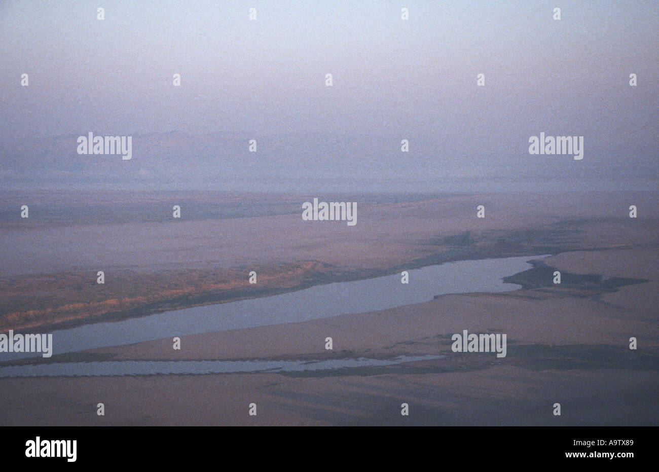 Aerial view of the Ayeyarwady River system around Bagan Bagan Magwe ...