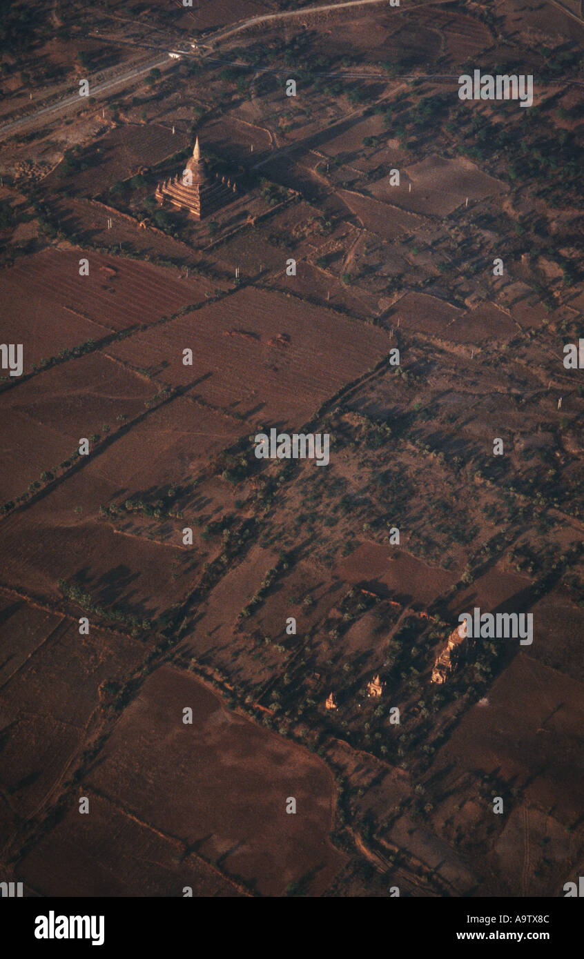 Aerial view of temples on plain of Bagan Bagan Magwe Division Myanmar ...