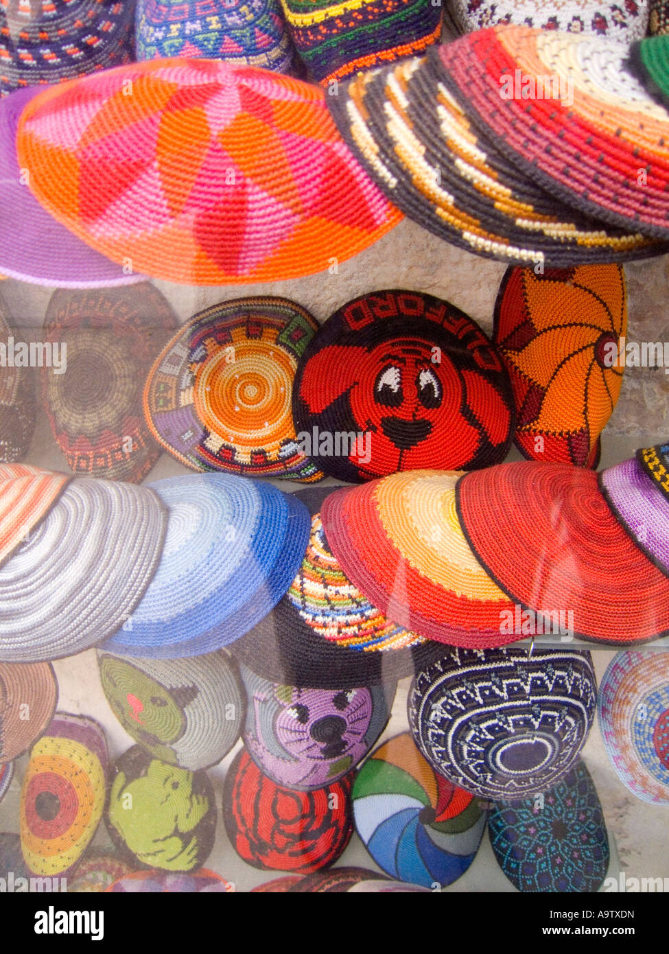 skull-caps for sale in a jerusalem store window Stock Photo - Alamy