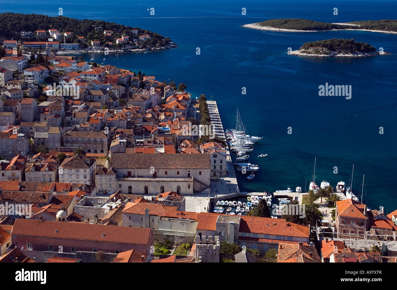 Scenic view of Hvar Old Town from Hvar Castle, Croatia Stock Photo - Alamy
