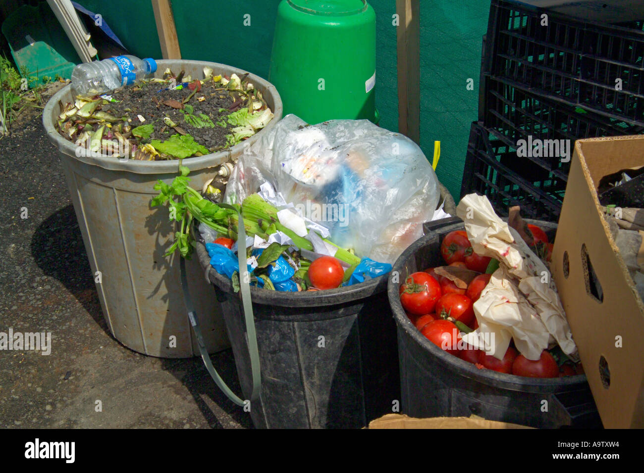 food rubbish in dustbins Stock Photo - Alamy