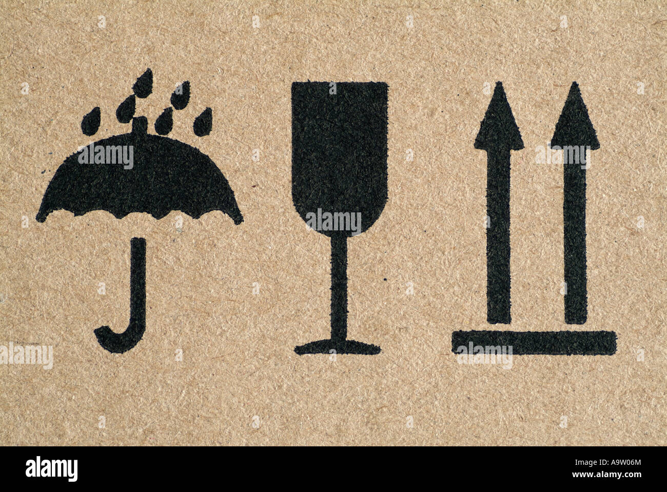 Handling instructions on the side of a cardboard box Stock Photo - Alamy