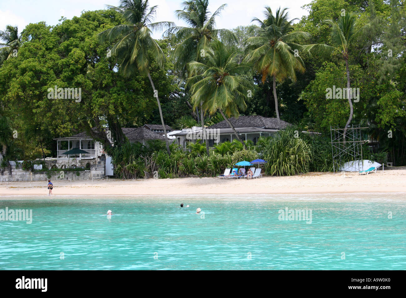 Clear blue sea and beach on the West coast of Barbados in the Carribean ...