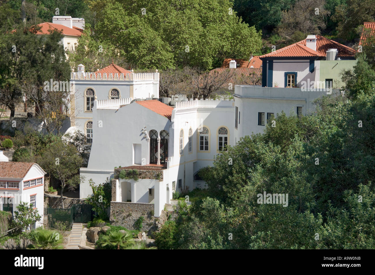 Portugal, caldas de monchique spa buildings in centre of village Stock ...