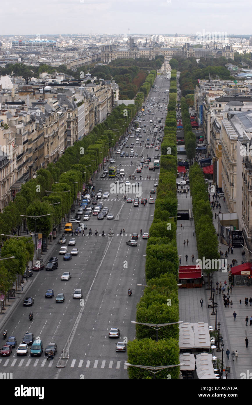 Avenue Champs Elysees viewed from the Arc de Triomphe Paris France ...