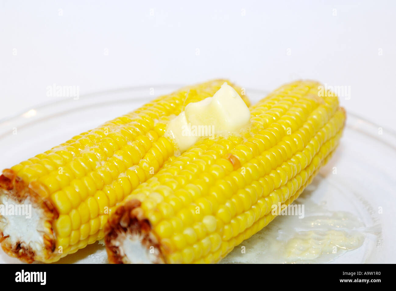 An Ear of Corn on the Cob cooked and drizzled with melting butter Stock ...