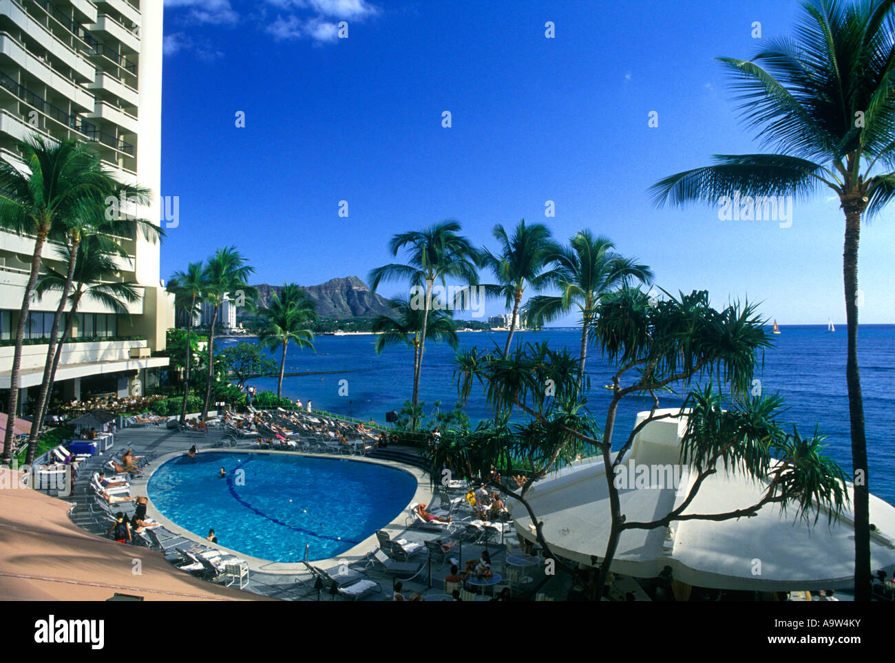 DIAMOND HEAD FROM SHERATON HOTEL SWIMING POOL WAIKIKI BEACH HONOLULU ...