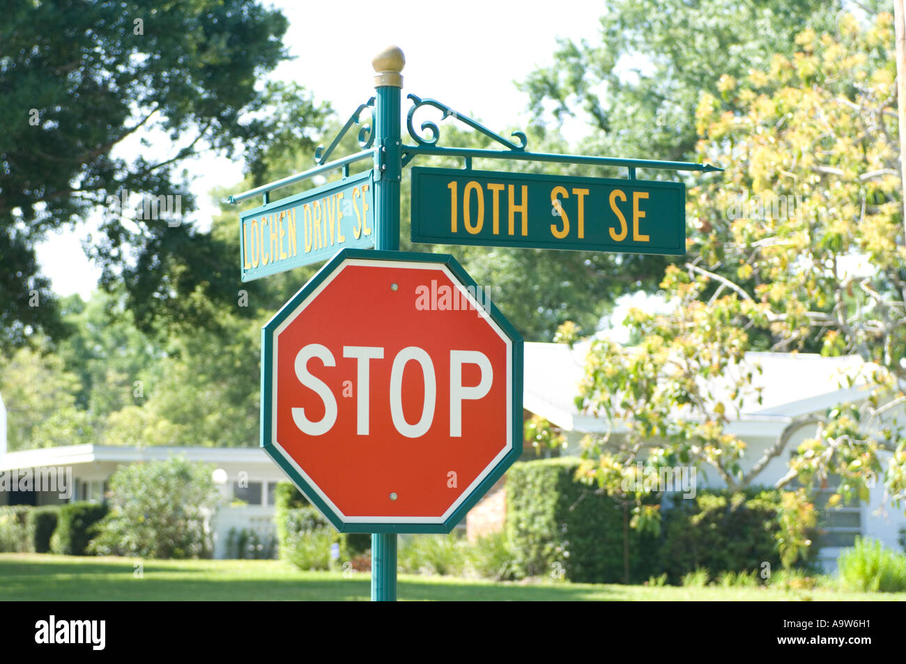 stop sign in upscale homes area Stock Photo - Alamy