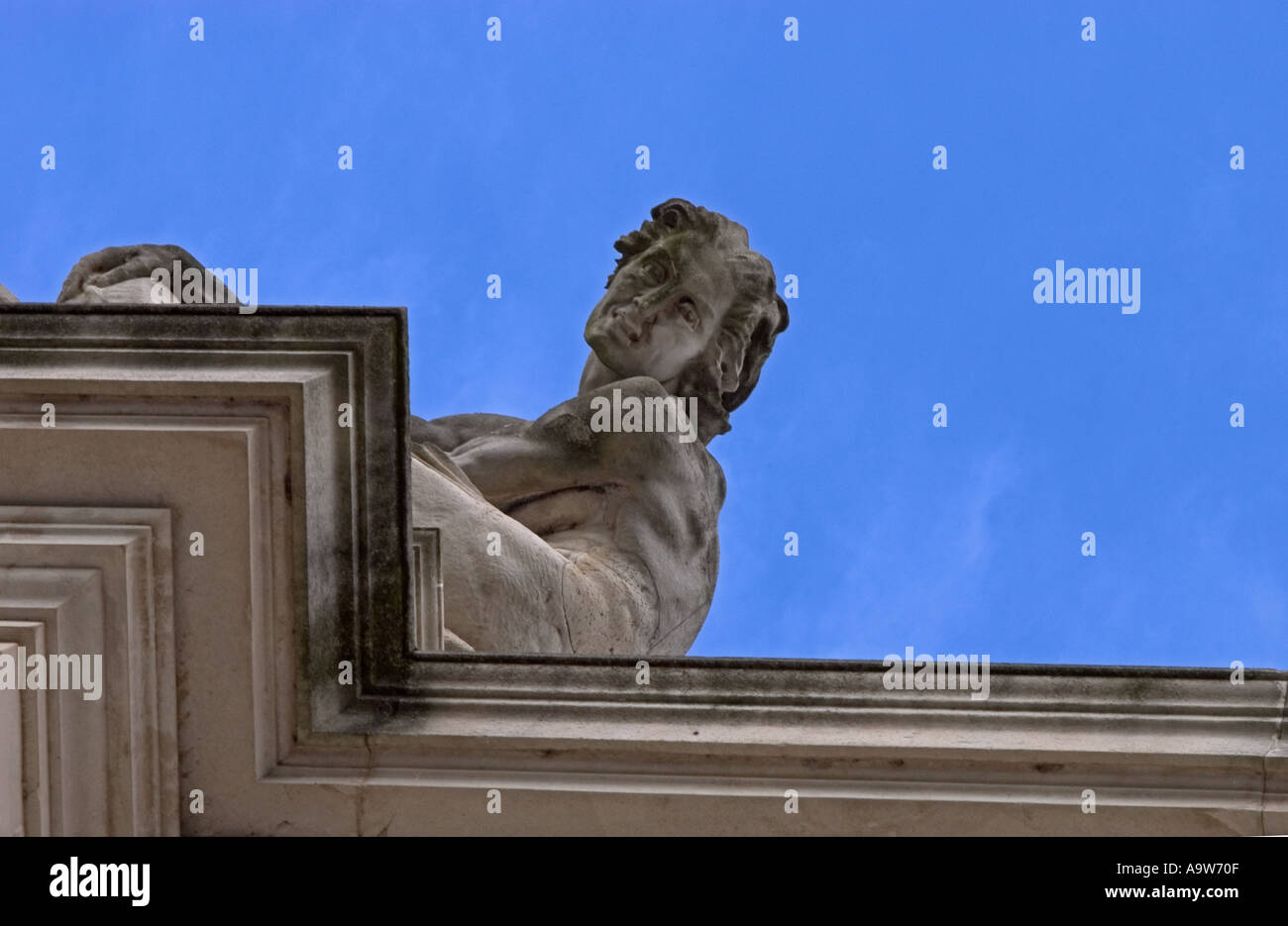 Statue looking down from Cardiff Guildhall, Cardiff, Wales, UK Stock ...