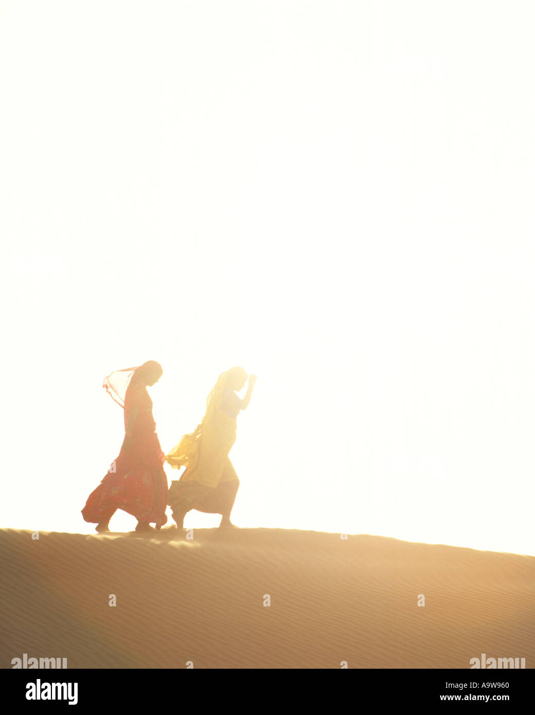 Indian women walking in the Thar Desert near Jaiselmer, Rajasthan ...