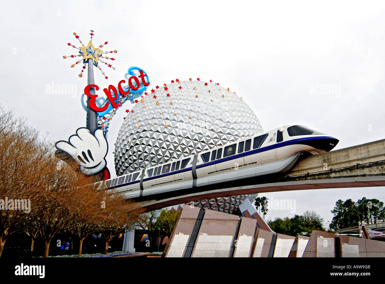 Monorail transportation service Spaceship Earth at The Epcot Center at ...