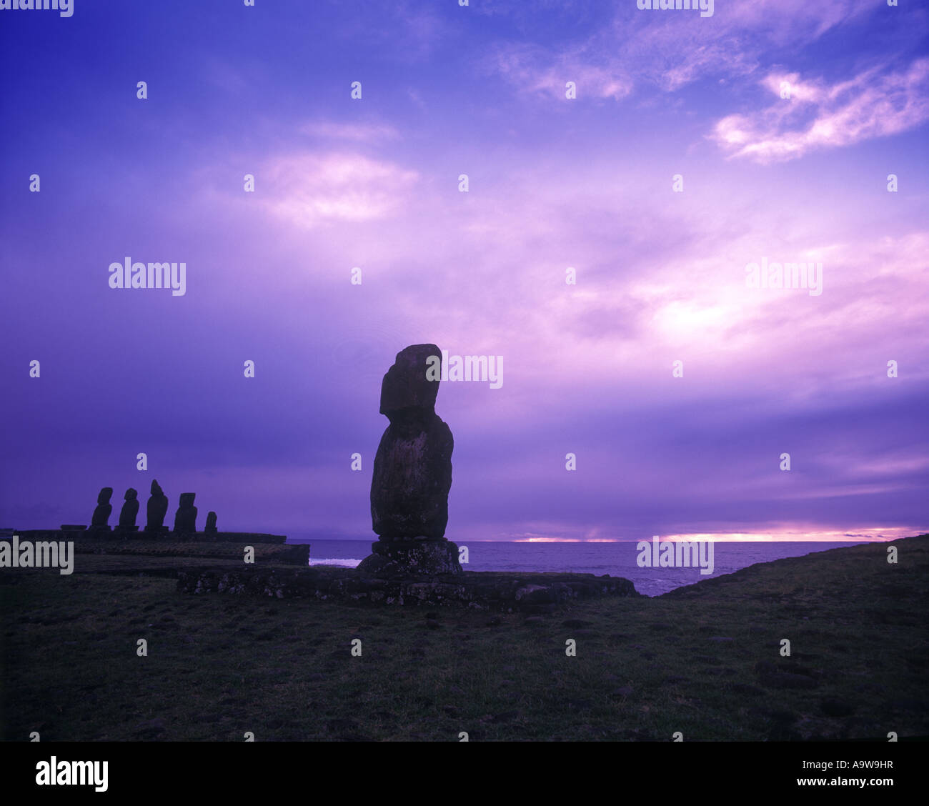 STONE MOAI HEAD STATUES AHU TAHAI KOTE RIKU EASTER ISLAND RAPA NUI ...