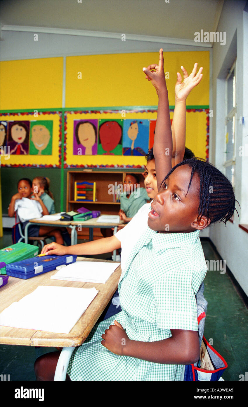 School children in classroom answering questions Johannesburg Gauteng ...
