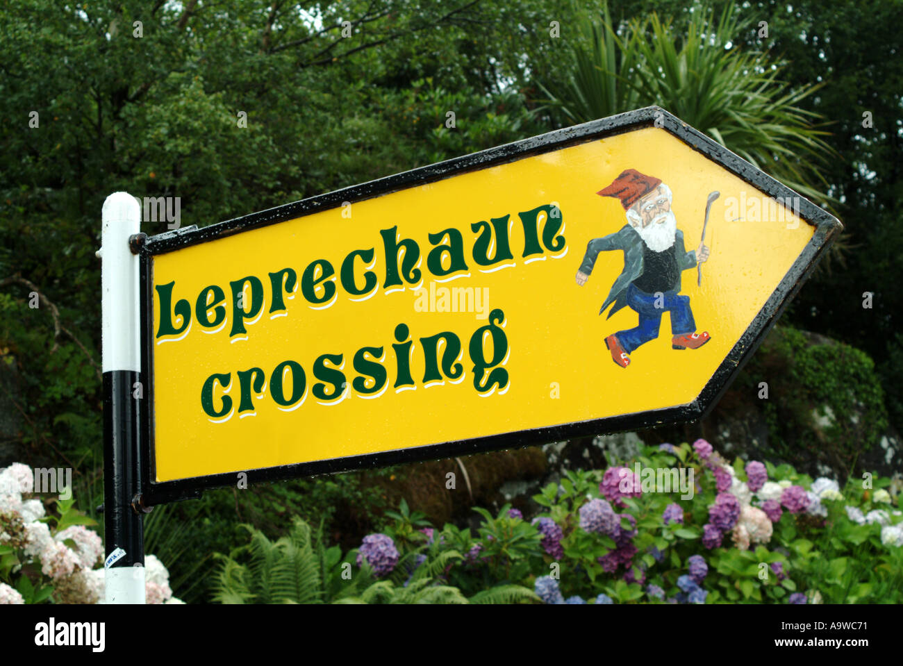 Leprechaun crossing sign Killarney Ring of Kerry Ireland Stock Photo ...