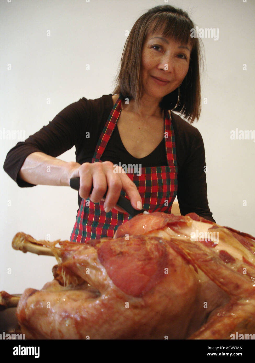 Woman carving a turkey Stock Photo - Alamy