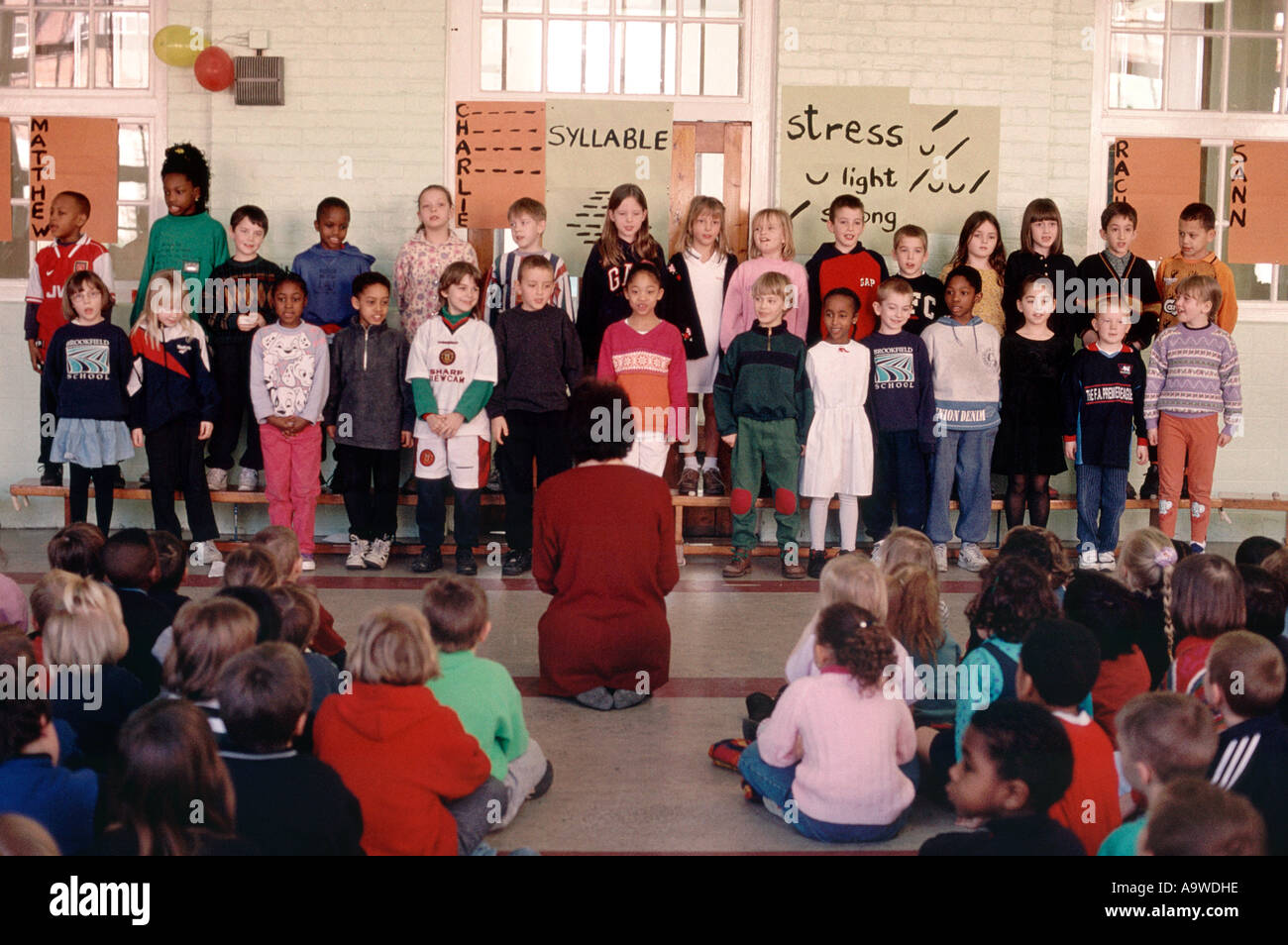 Primary school assembly Stock Photo - Alamy