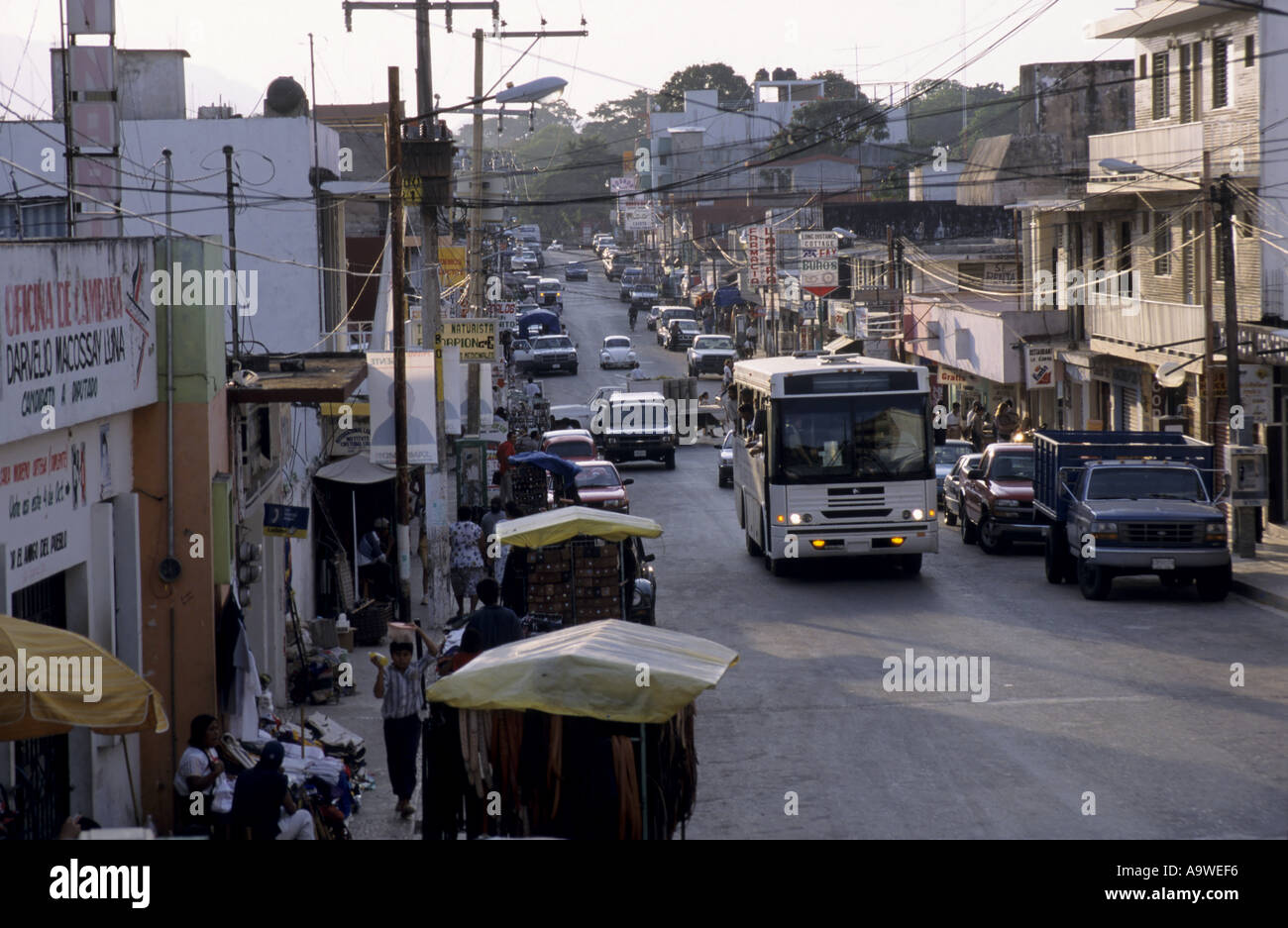 Mexico Chiapas State Palenque Village Main Street At Sunset Stock Photo ...