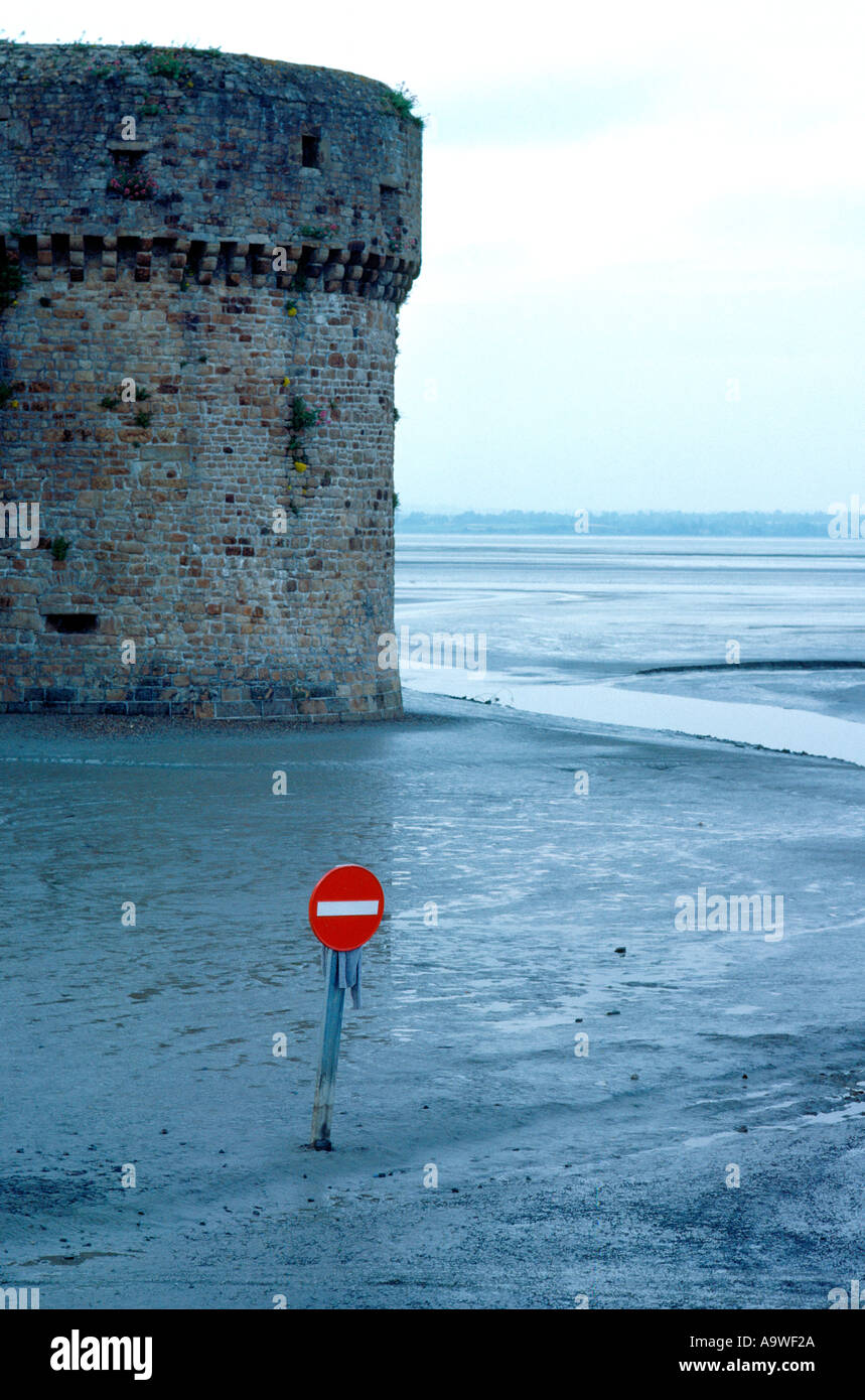 Tide Out and No Entry Sign, Mont St Michel, France Stock Photo - Alamy