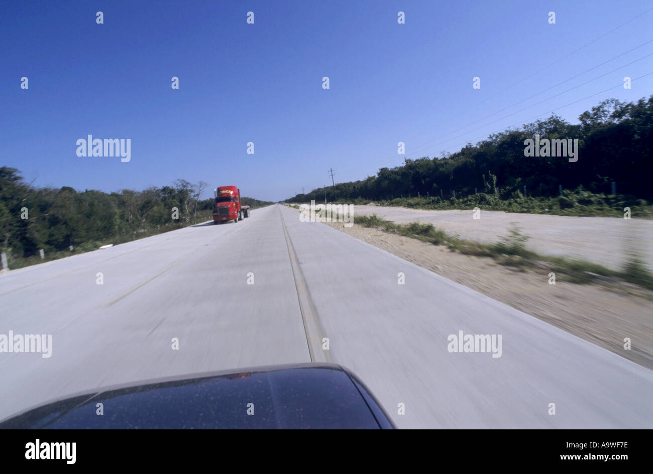 Mexico yucatan state tulum inside a speeding car on the ruta maya ...