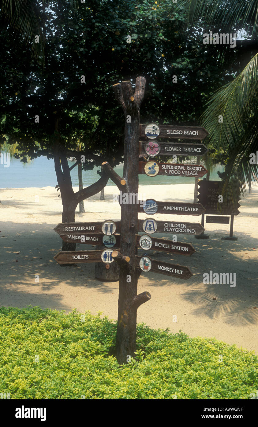 Sign post showing many directions on Sentosa Island Singapore Asia ...