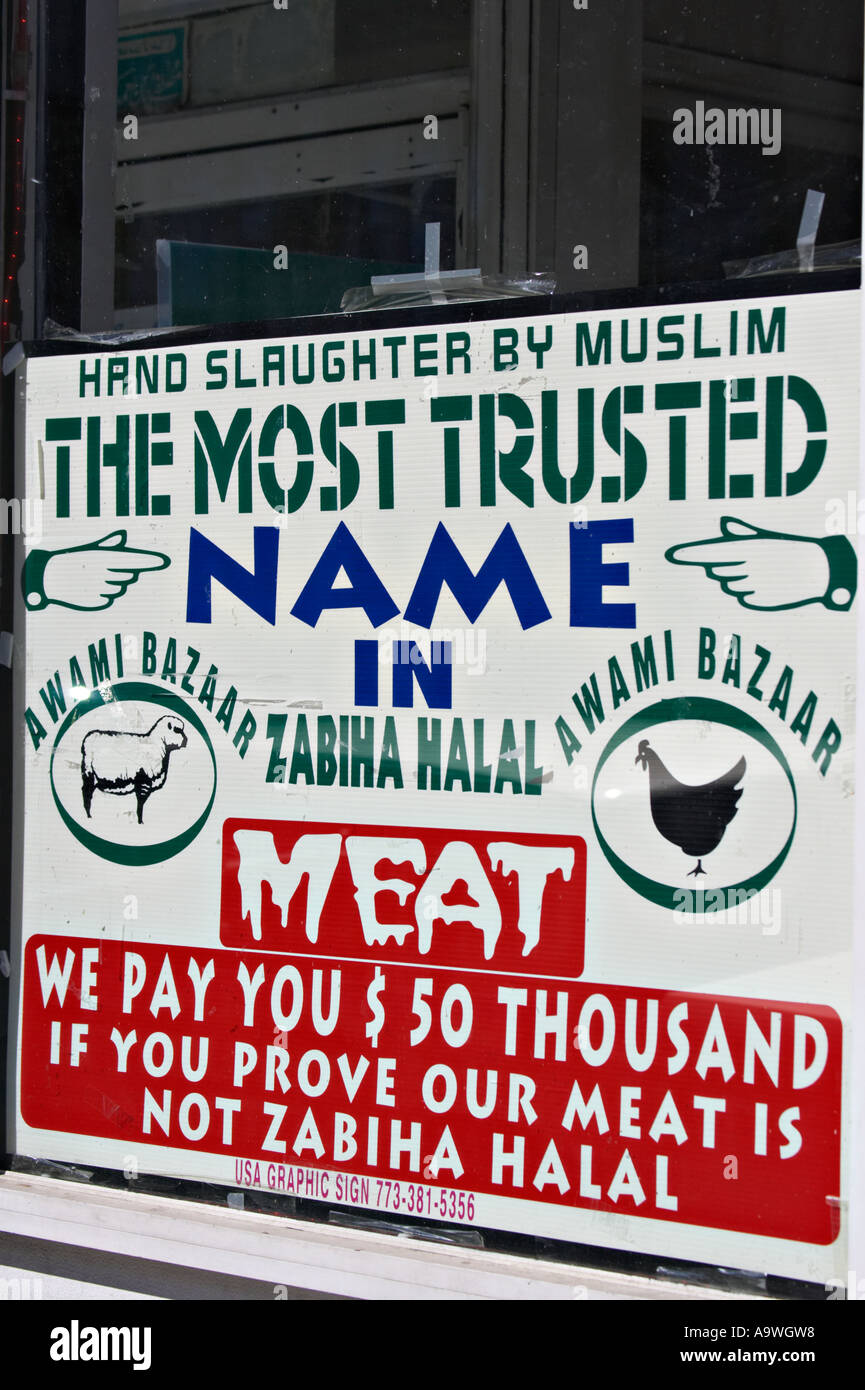 STREET SCENE Chicago Illinois Sign for zabiha halal meat store in ...