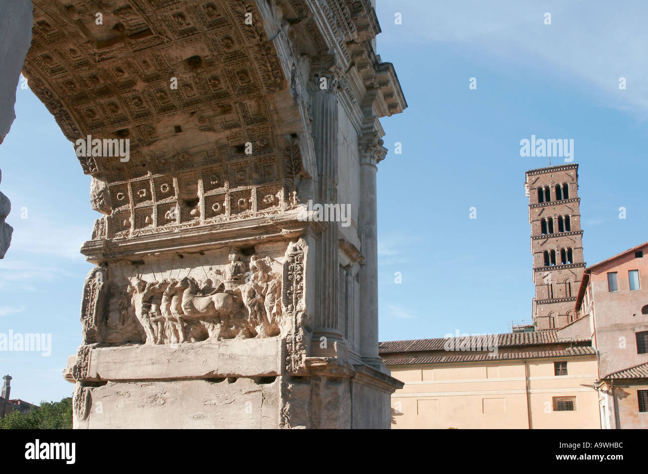 Stone carvings inside the Arch of Titus in the Roman Forum in Rome ...