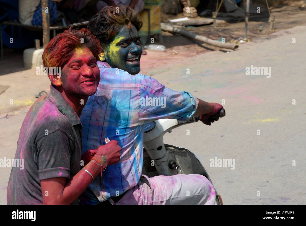 Holi religious Hindu festival where powder paint is thrown over everyone Agra Uttar Pradesh ...
