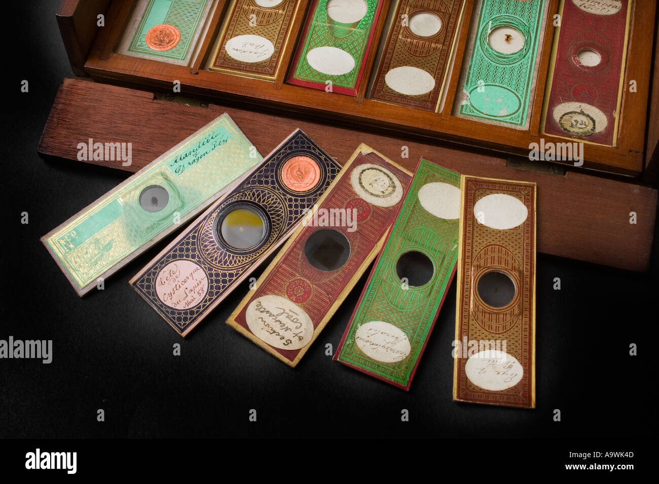Antique microscope slides paper covered Stock Photo - Alamy