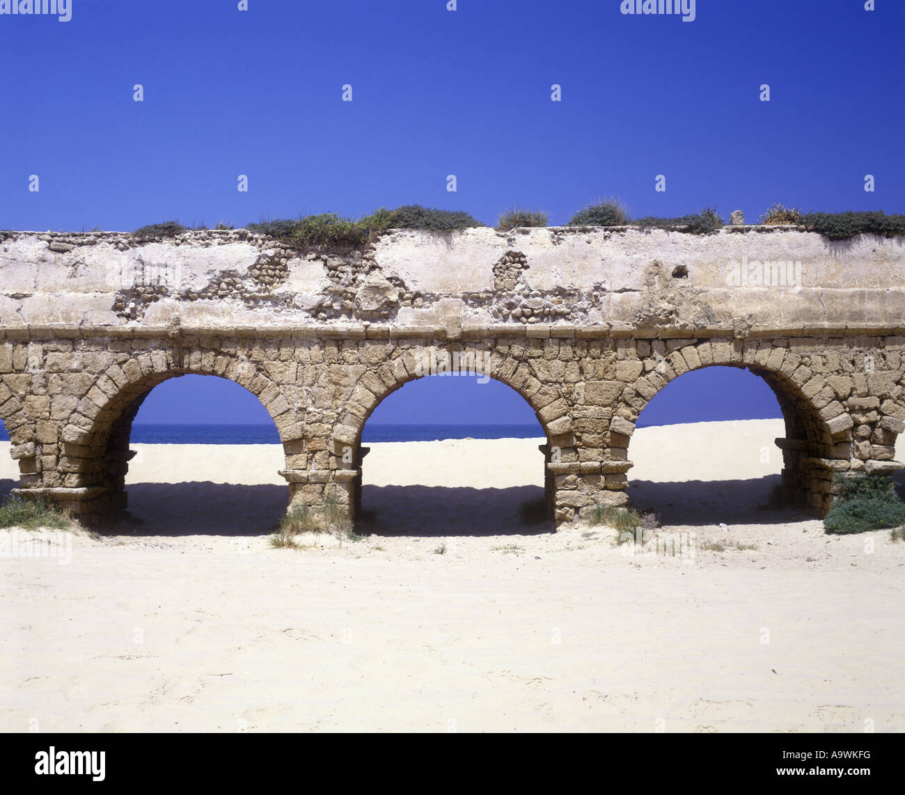 HIGH LEVEL ROMAN AQUEDUCT RUINS CAESAREA MARITIMA NATIONAL PARK ISRAEL ...