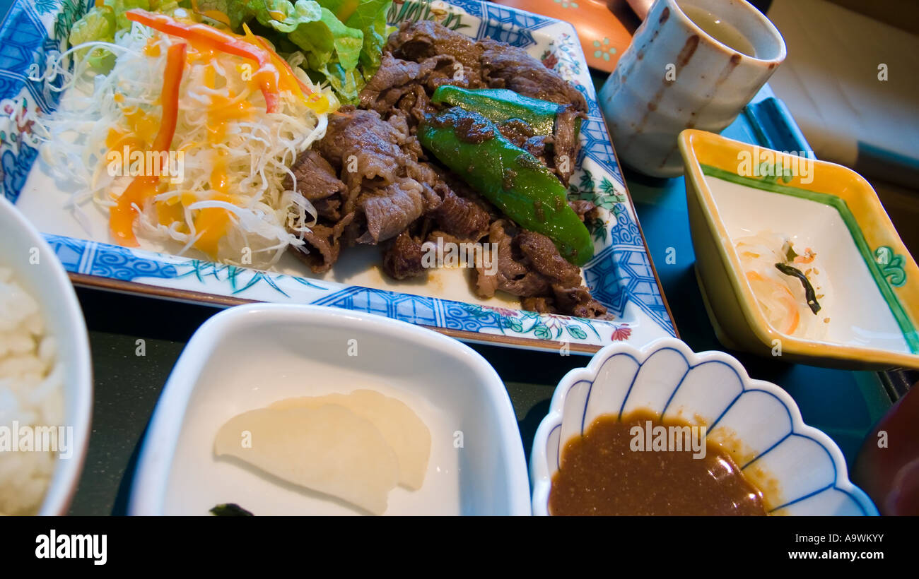 Meal of Bungo yaki niku fried local Kyushu beef Japan Stock Photo - Alamy