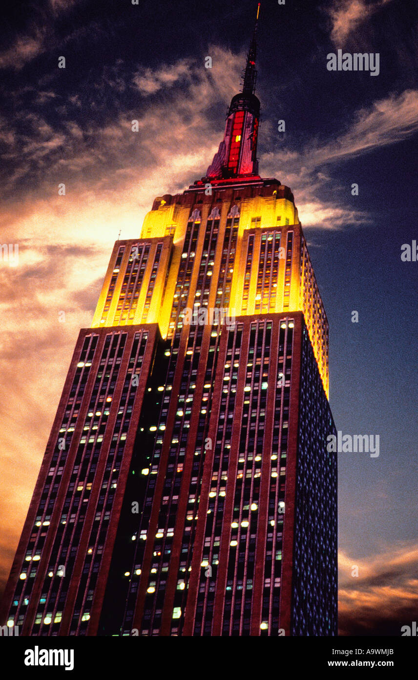Empire State Building New York City mid-century skyscraper at dusk ...