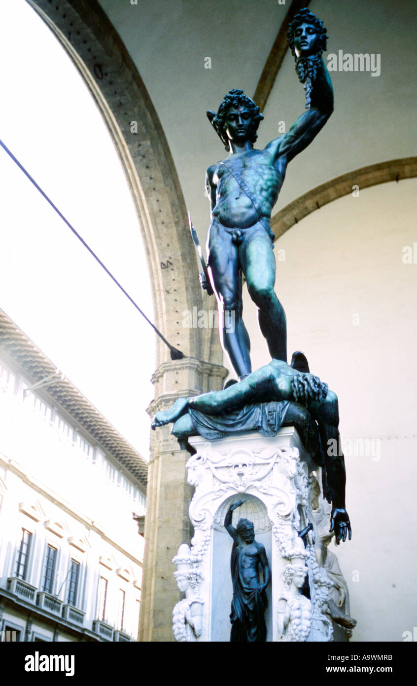 Italy, Tuscany, Florence, Statue of Perseus in Loggia Del Lanzi, low ...
