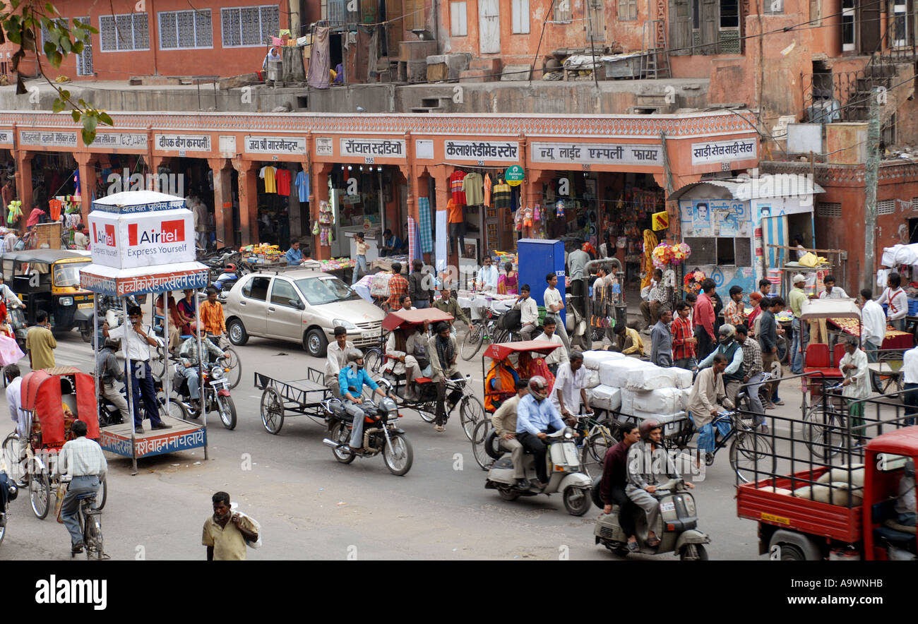 Busy junction in Jaipur the pink city Rajasthan India Stock Photo - Alamy