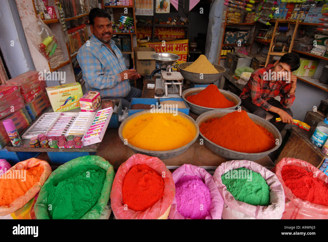 Shop selling powder paint for Holi festival in Jaipur Rajasthan India ...
