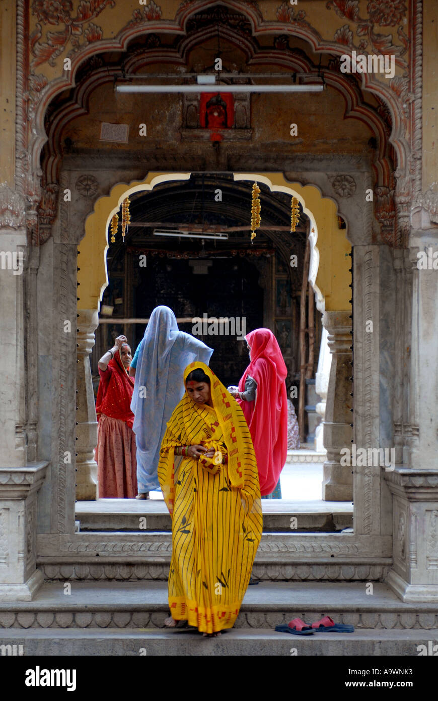 Women in a Hindu temple Jaipur the pink city Rajasthan India Stock ...