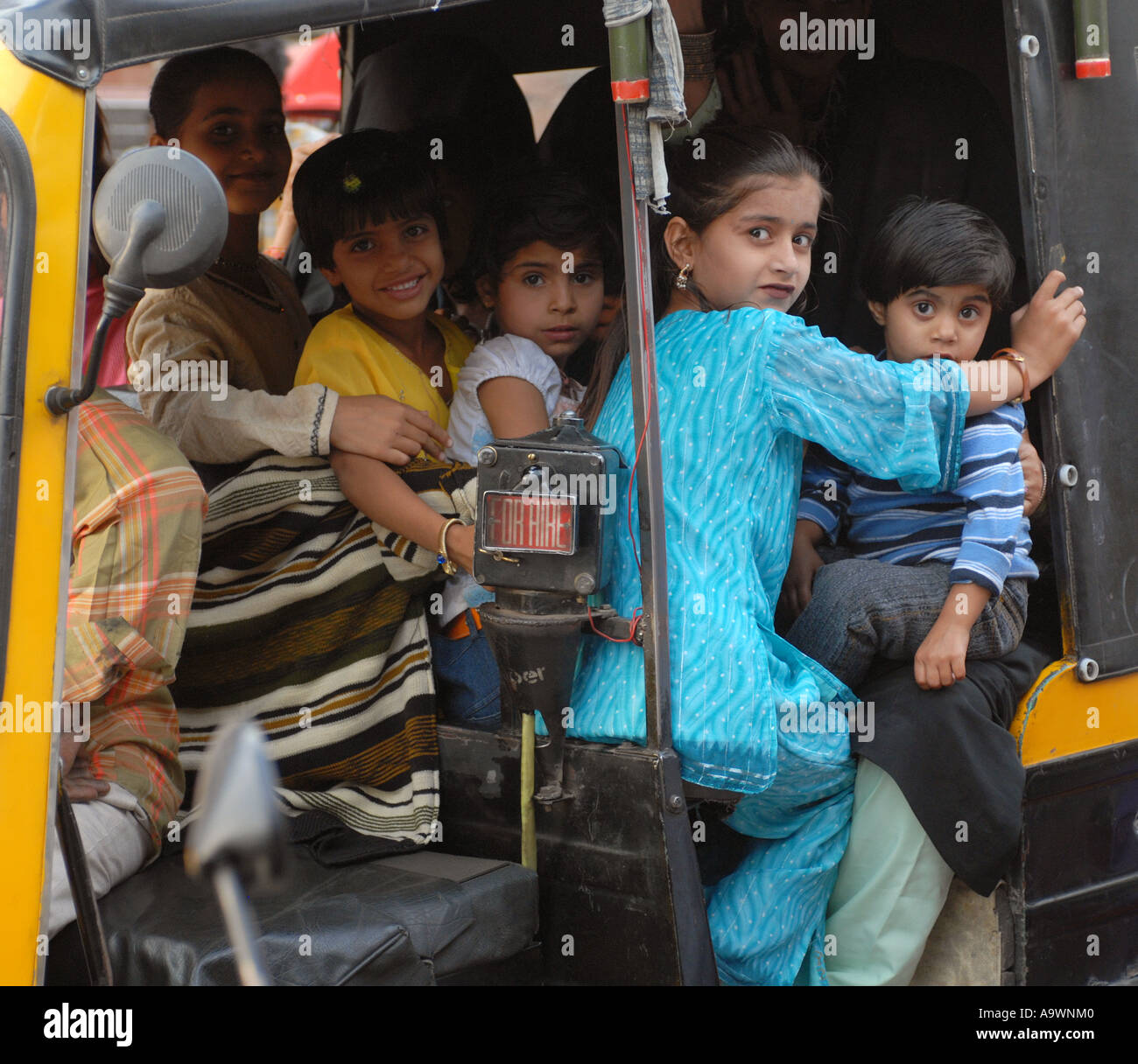 Children in rickshaw Jaipur the pink city Rajasthan India Stock Photo ...