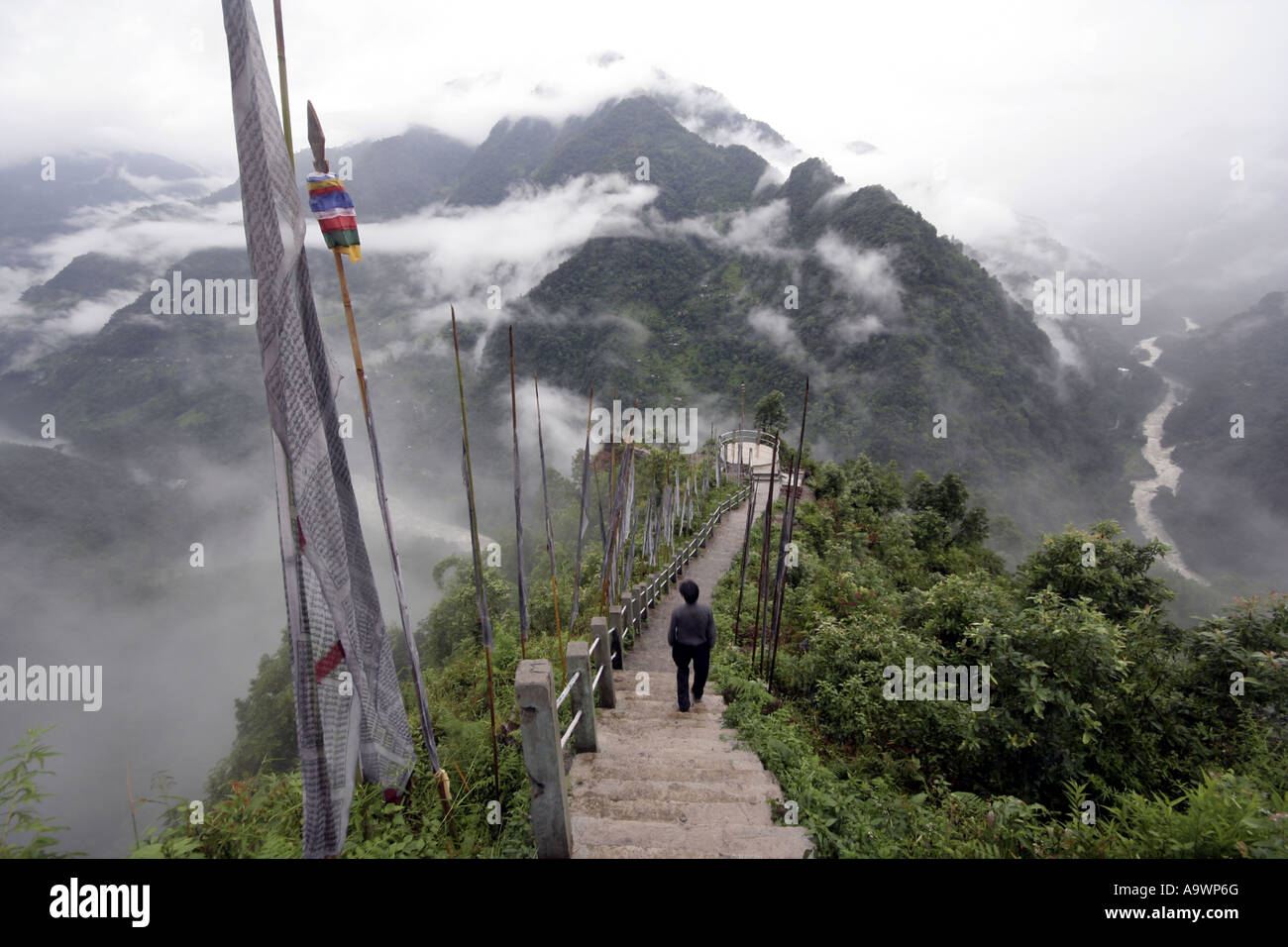 A Sikkim man takes a stroll to a Buddhist temple Sikkim Himalaya India ...