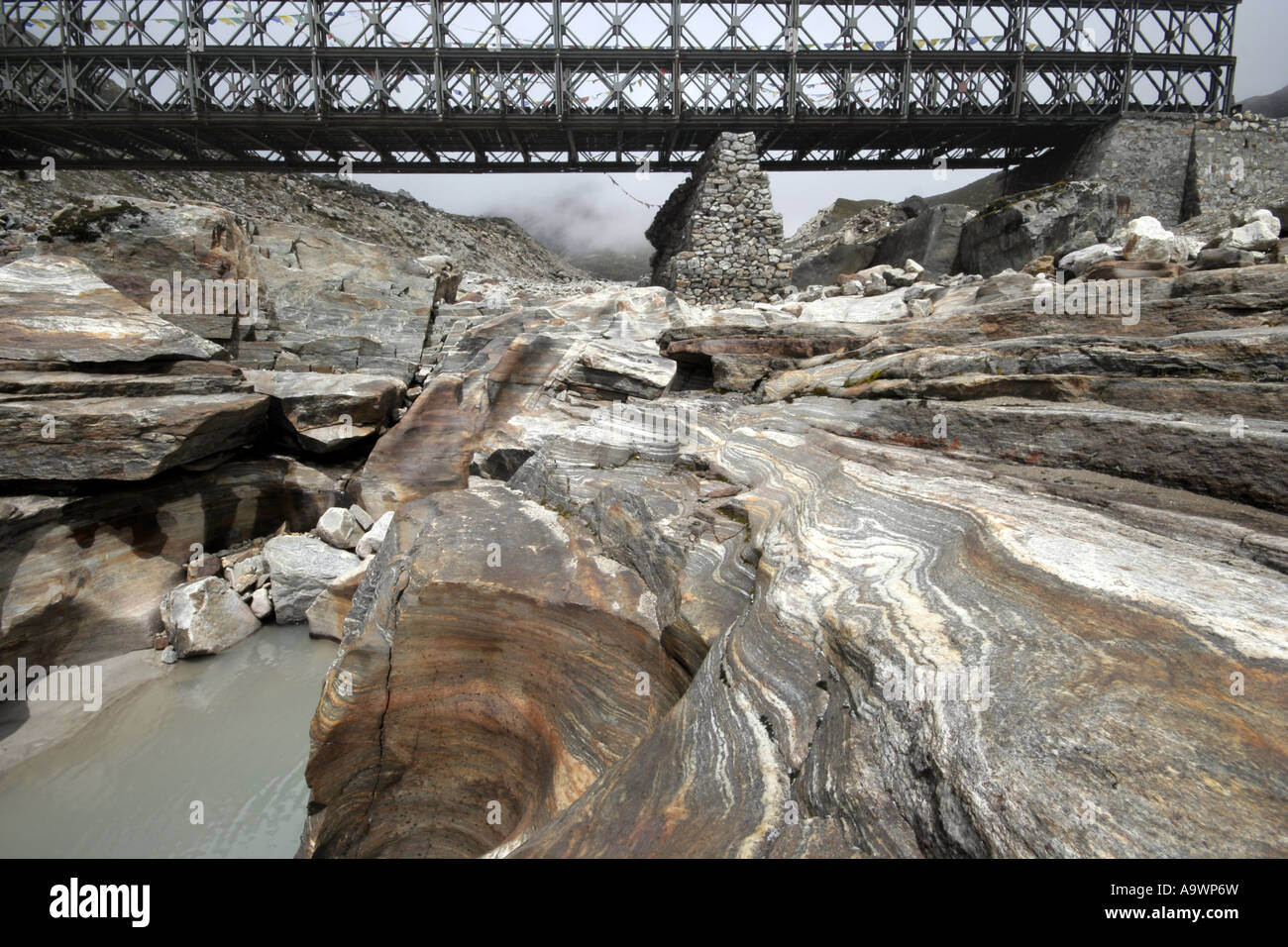 Metamorphic rock in the high Himalaya close to the Tibetan border ...