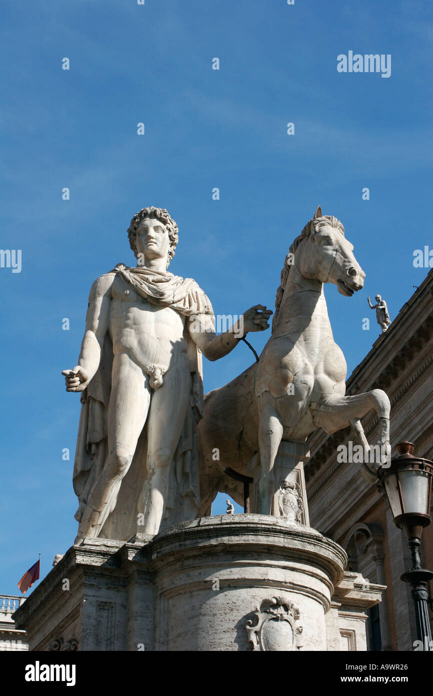 Statue of one of the Dioscuri at the top of the Cordonata staircase ...