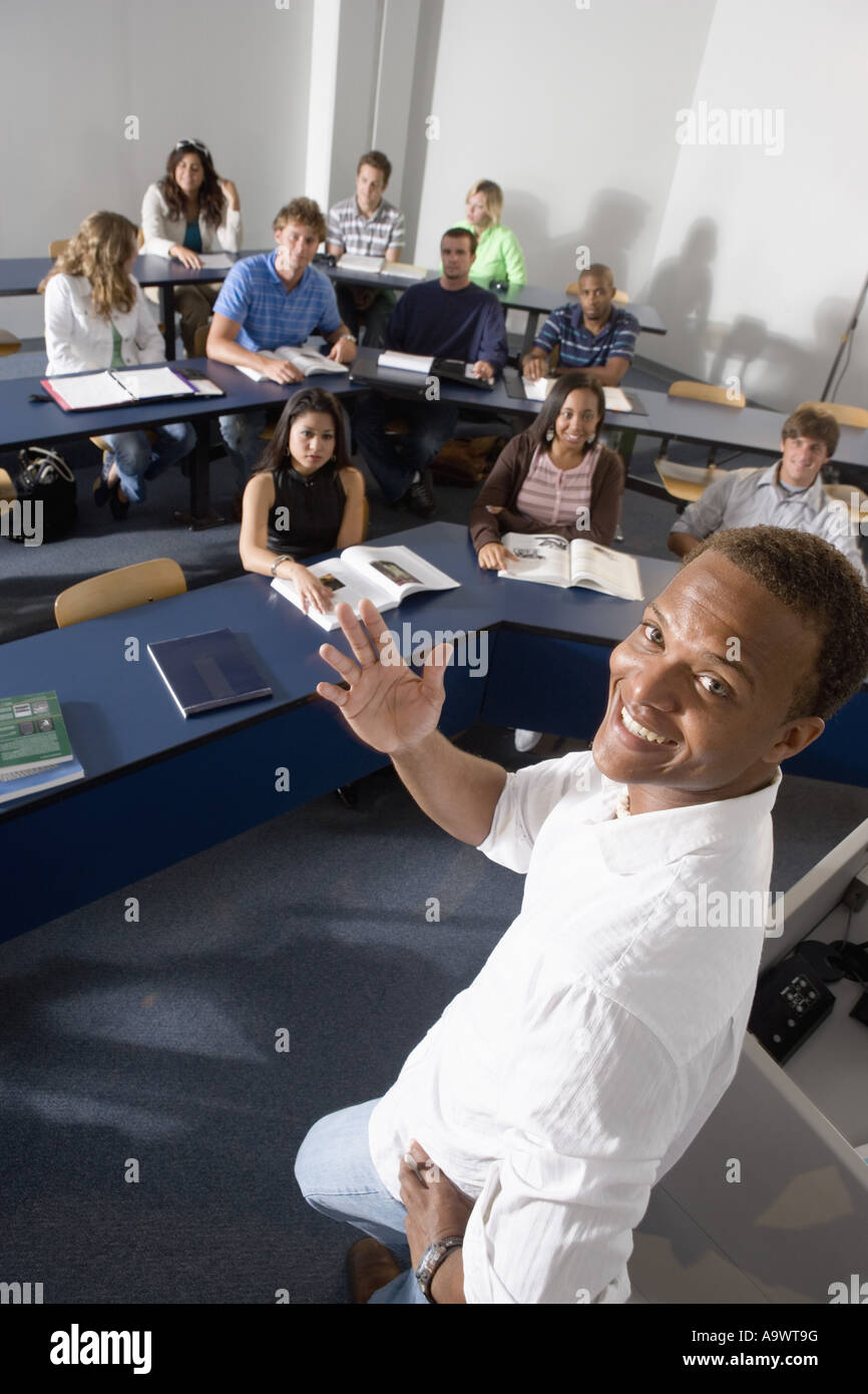 Elevated view of a teacher and students in the classroom Stock Photo ...