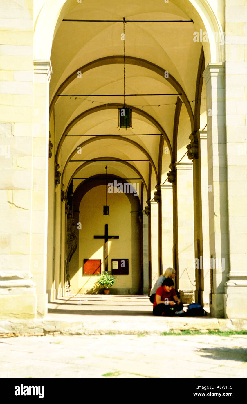 Italy, Tuscany, Tuscana, Cortona cathedral portico of building, low ...