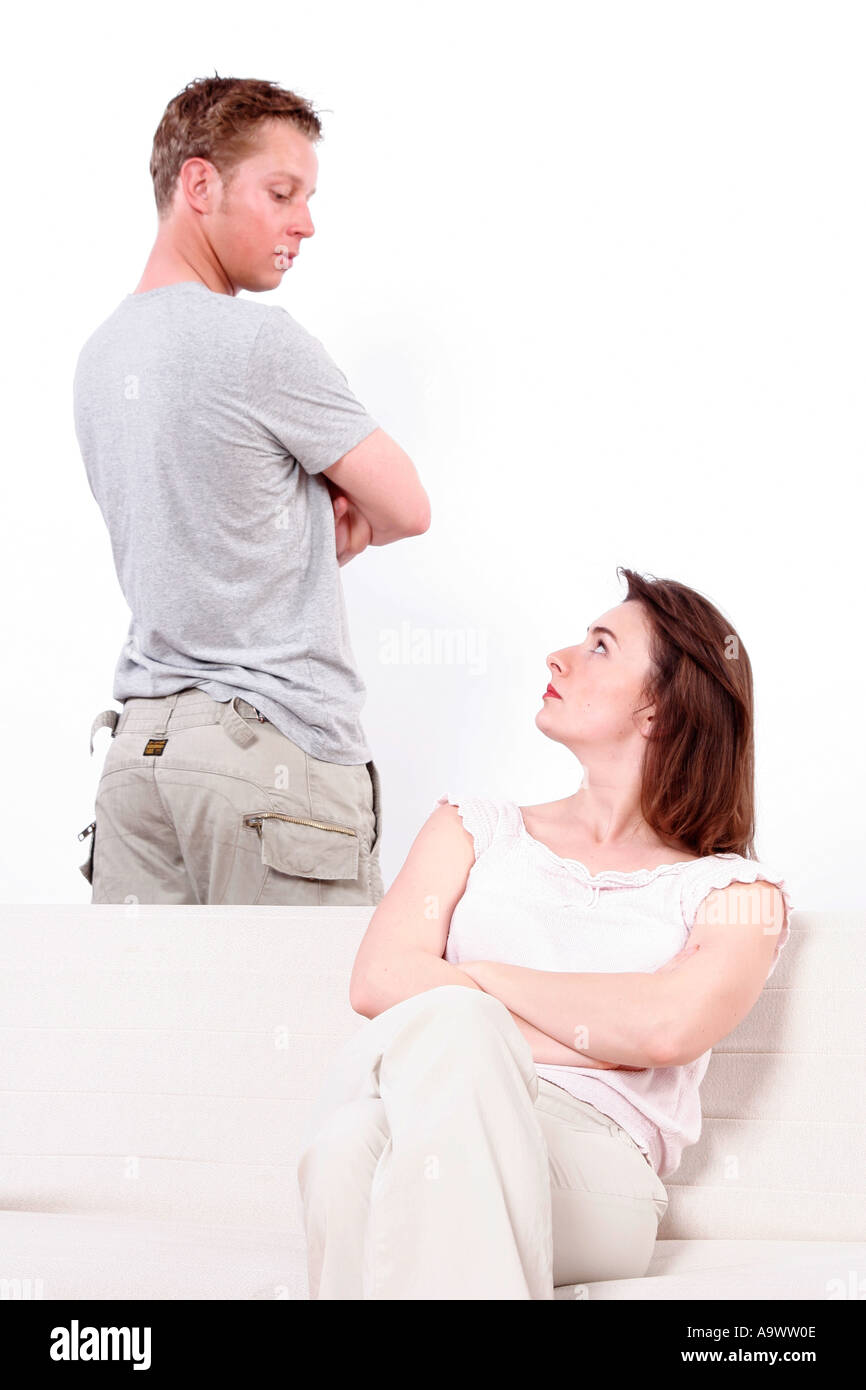 Young man and woman ignoring each other Stock Photo - Alamy