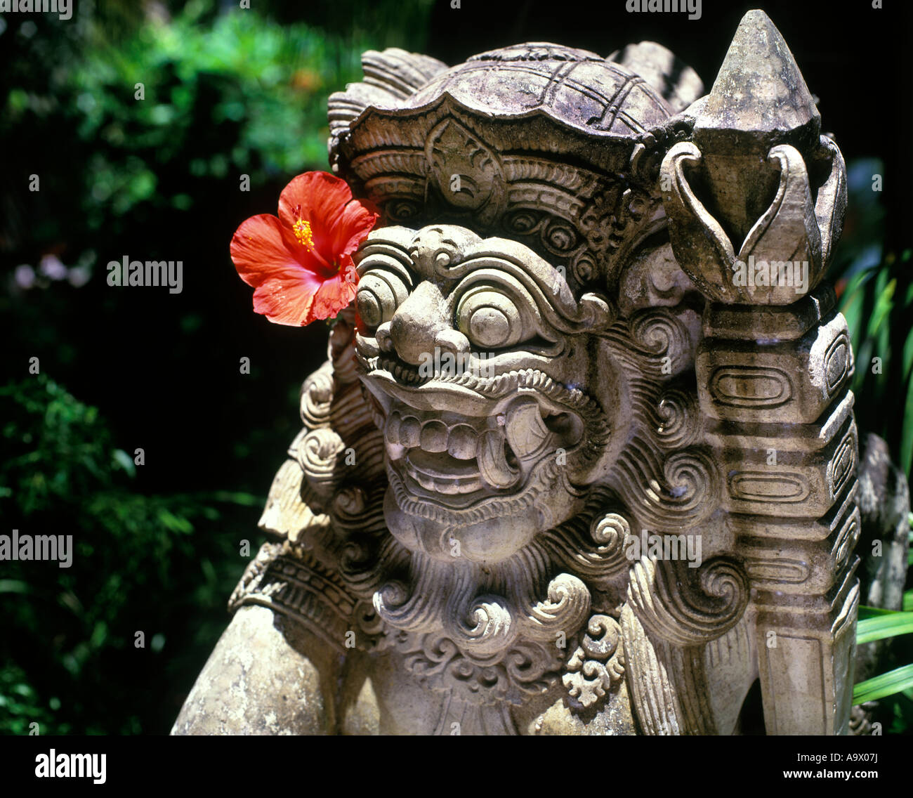 FACE OF STONE GUARD BUDDHIST TEMPLE BALI INDONESIA Stock Photo - Alamy