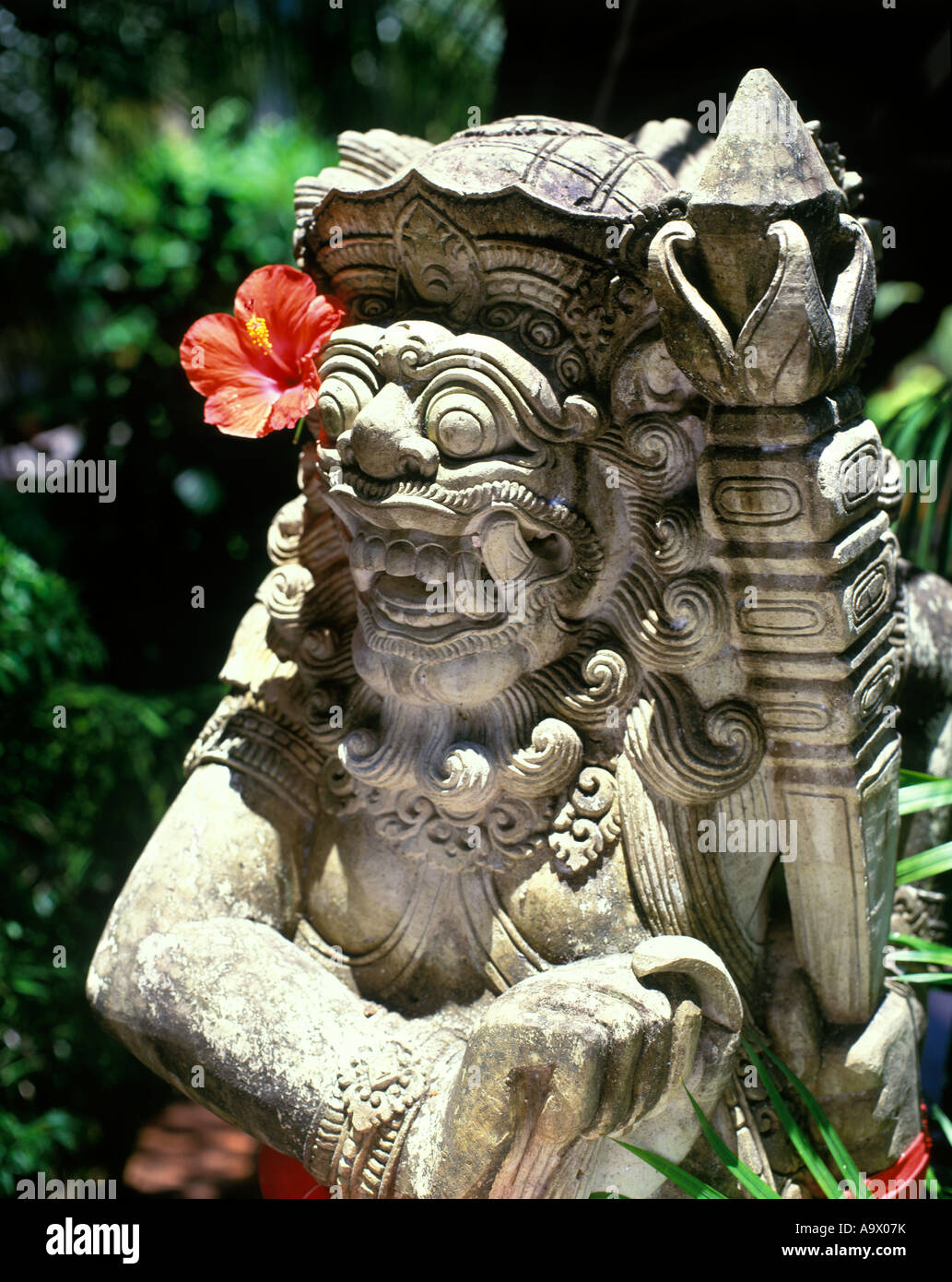 FACE OF STONE GUARD BUDDHIST TEMPLE BALI INDONESIA Stock Photo - Alamy