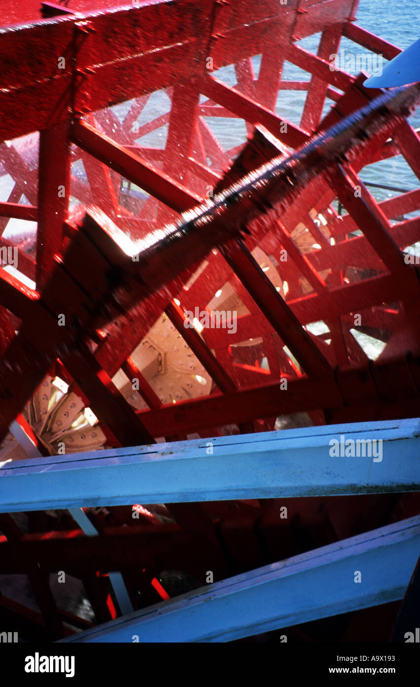 Red paddlewheel of paddle steamer Natchez on Mississippi River. New ...