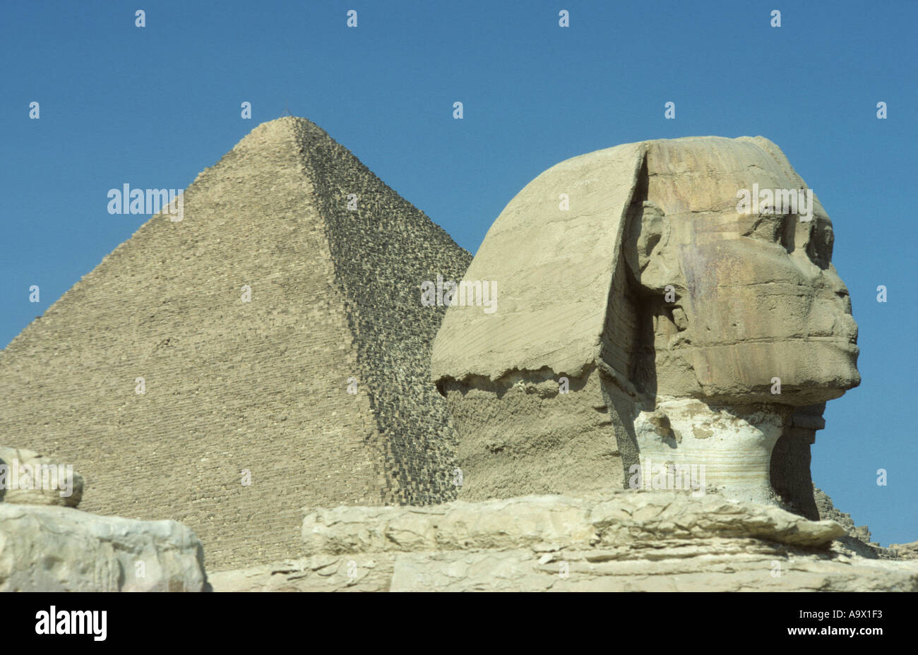 Great Sphinx and pyramid of Chephren Kephren Giza Cairo Egypt Stock ...