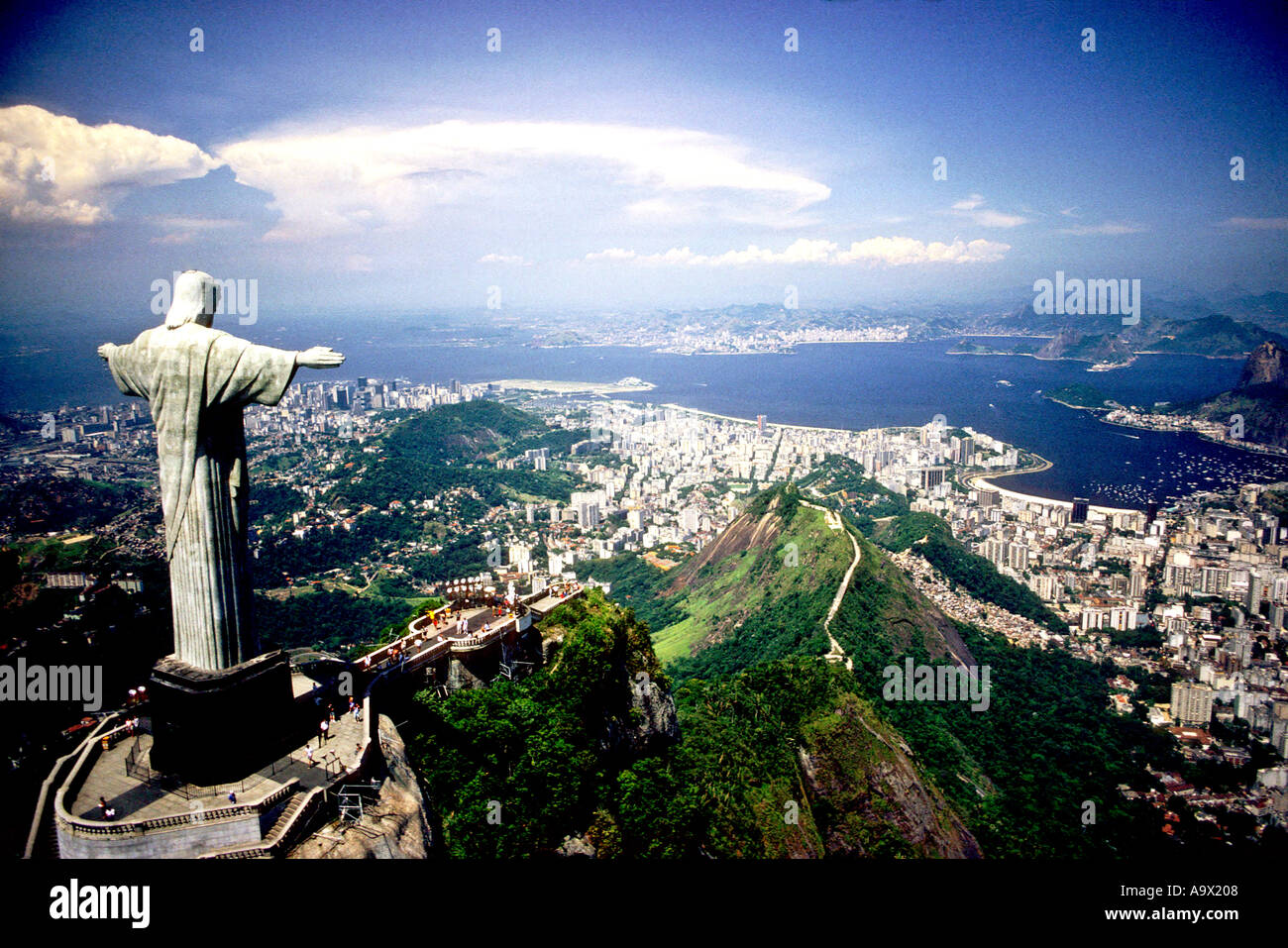 Rio de Janeiro, Brazil. Christ Statue, aerial shot with the Morro Dona ...