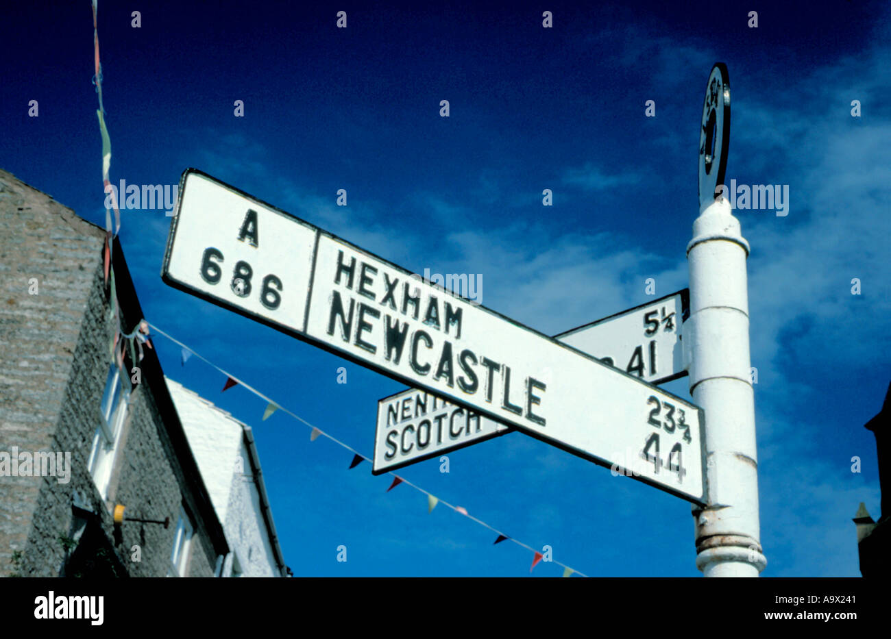 Cast iron finger post indicating the A686 to Newcastle, Alston, Cumbria ...