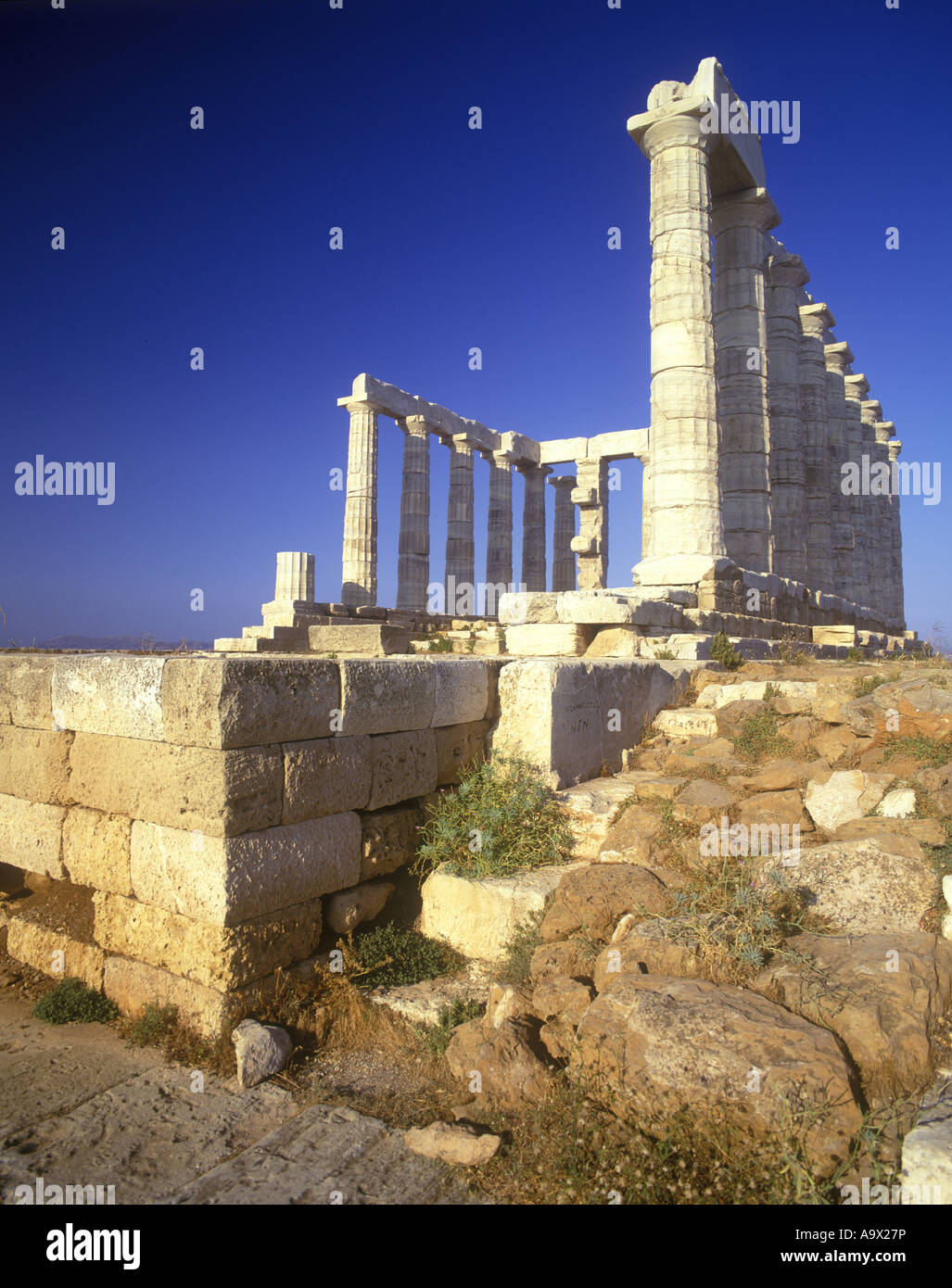 DORIC STONE COLUMNS TEMPLE OF POSEIDON RUINS CAPE SOUNION ATTICA GREECE ...