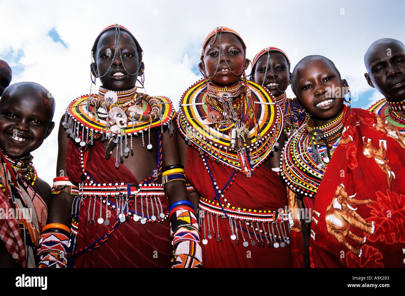 Lolgorian, Kenya. Siria Maasai Manyatta; group of girls with ...